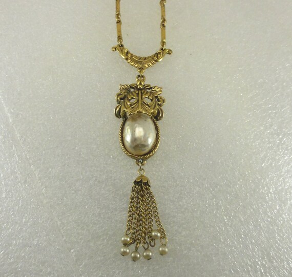 Rare Goldette Victorian Lavalier Barouqe Glass Pearls - Gem