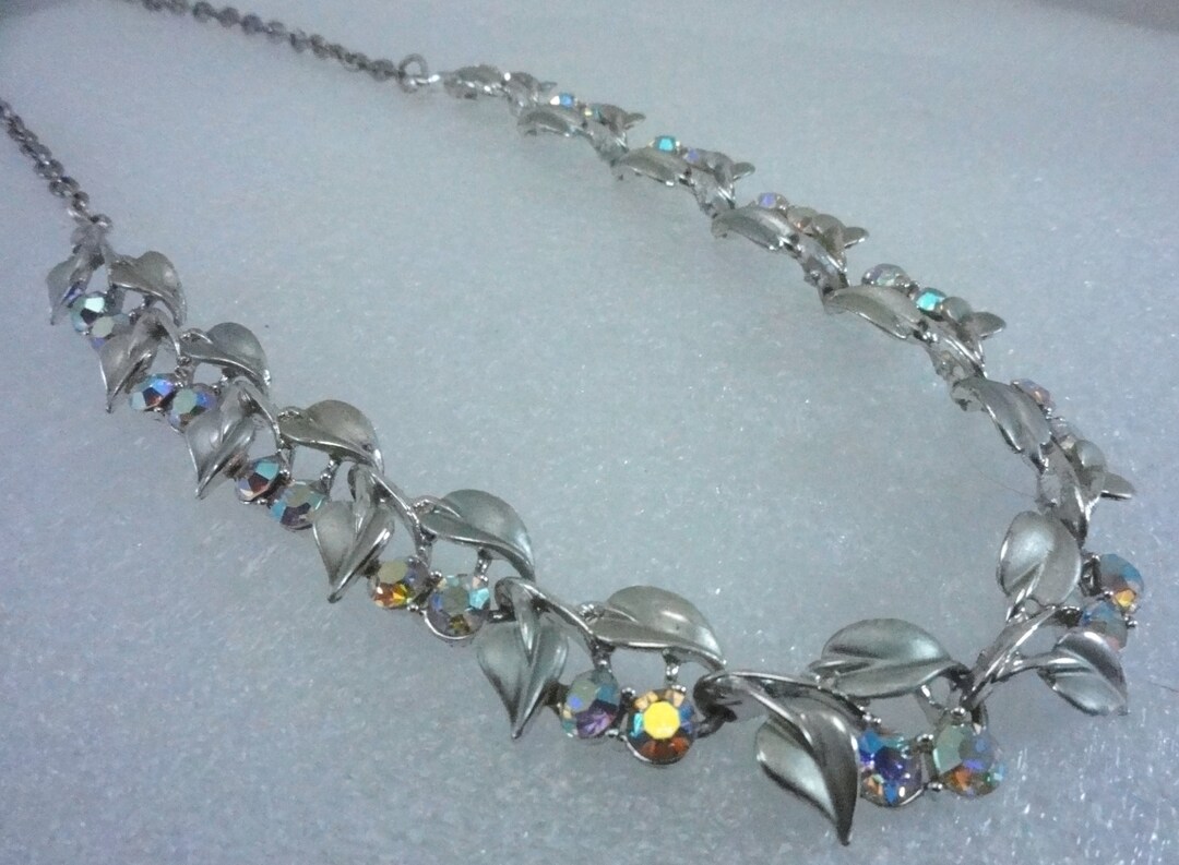 BSK Vintage Necklace AB Glass Rhinestones Matte Silver - Etsy