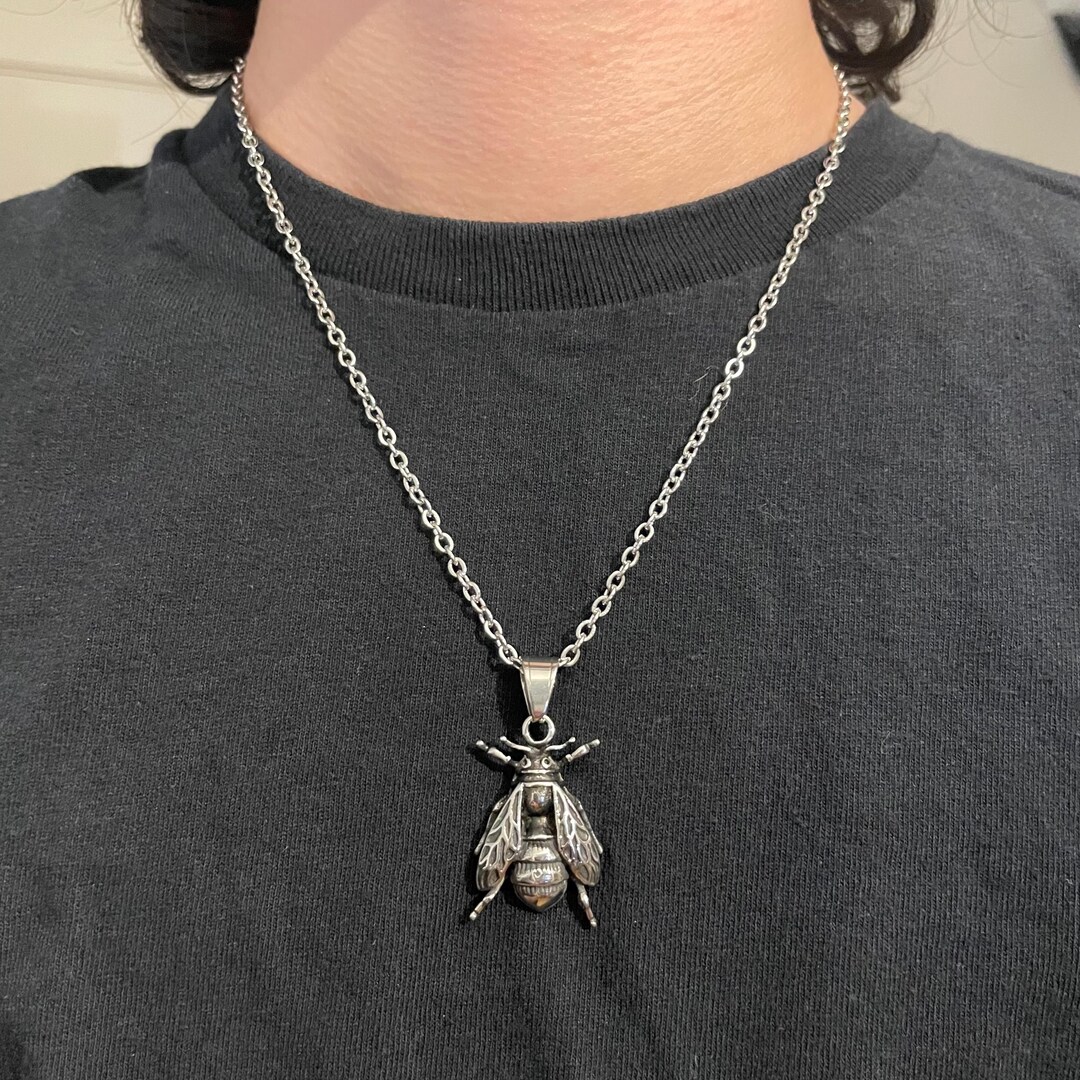 Silver Bumble Bee Pollinator Insect Necklace Mens Necklace Bumblebee ...