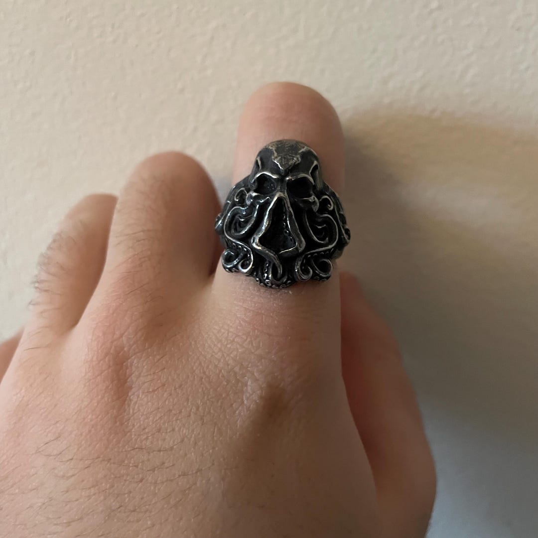 Cthulhu Mind Flayer Octopus Skull Ring Mens Biker Ring Stainless Steel ...