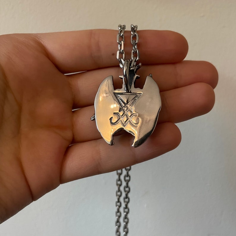 Silver Baphomet Satan Satanic Lucifer Sigil Pendant Necklace Stainless ...