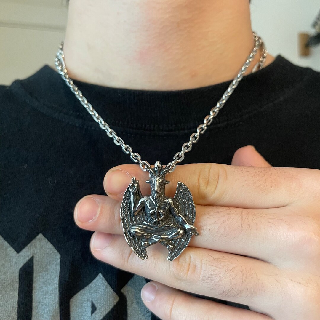 Silver Baphomet Satan Satanic Lucifer Sigil Pendant Necklace Stainless ...