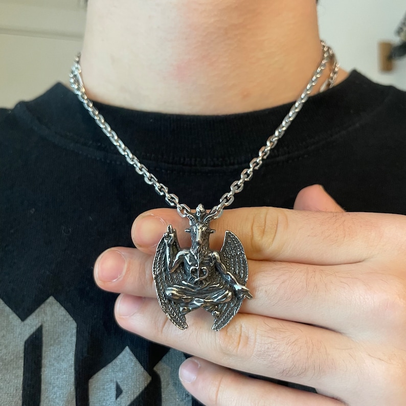 Silver Baphomet Satan Satanic Lucifer Sigil Pendant Necklace Stainless ...
