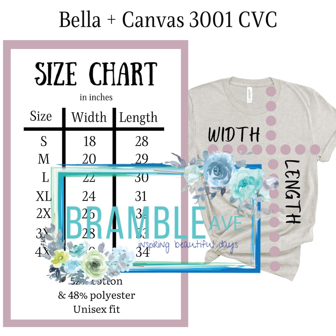 Bella + Canvas 3001 CVC Size Chart | 2x 3x 4x | Fabric Content | Unisex ...