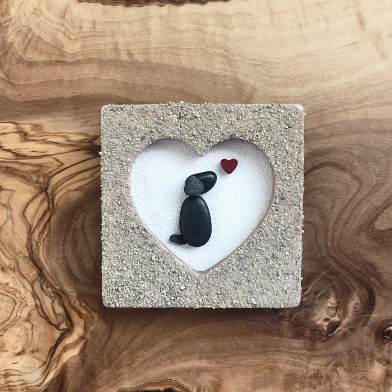 DOG & Heart Pebble Art 3x3 MINIATURE Heart Frame Pet Gift Puppy Dog ...