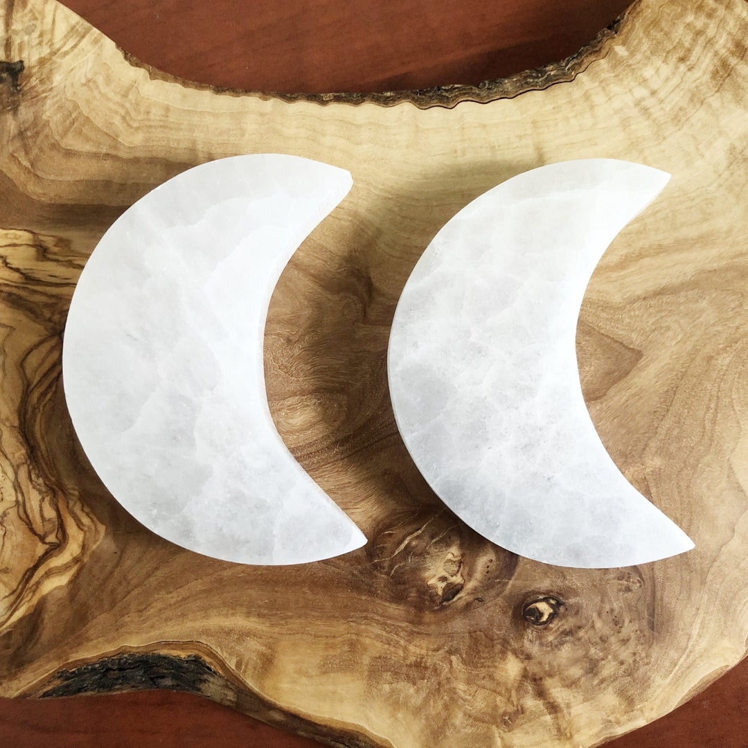 4" SELENITE Crescent Moon Charging Plate | Healing Crystals | Reiki ...
