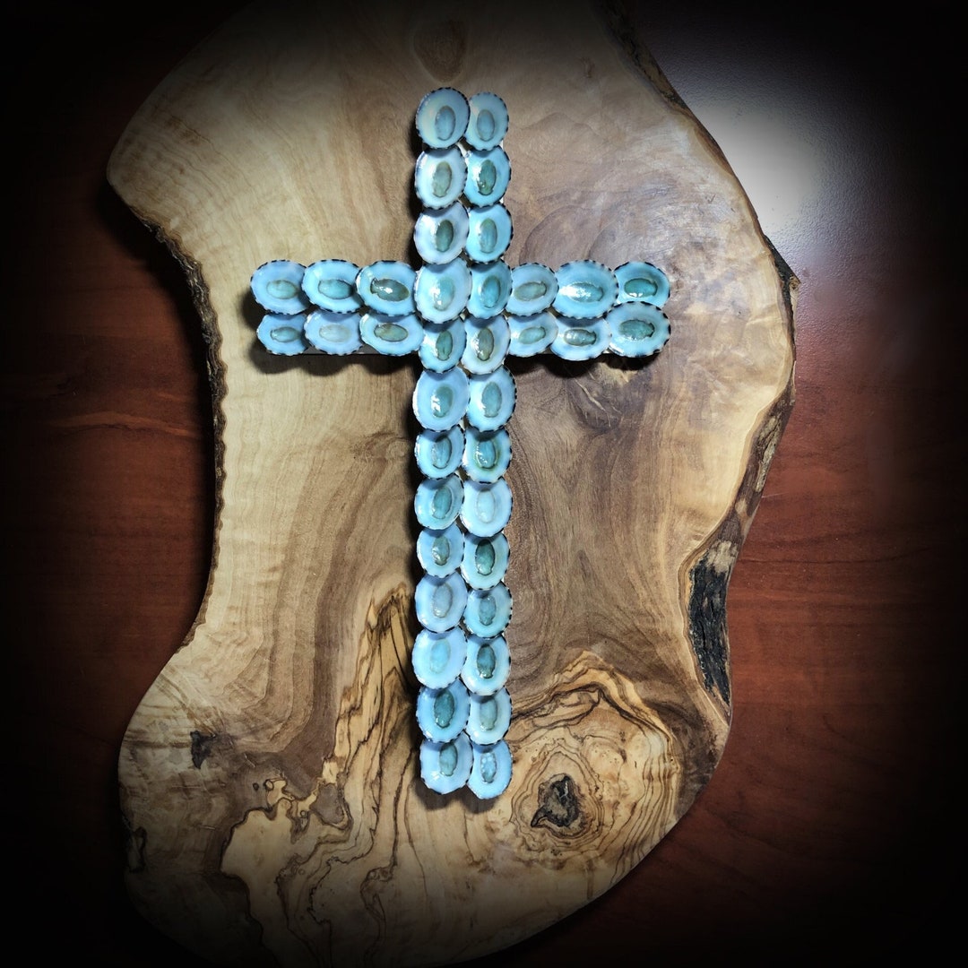 Large 8.5" BLUE LIMPET Shell Cross | Wood & Seashell Cross | Religious ...