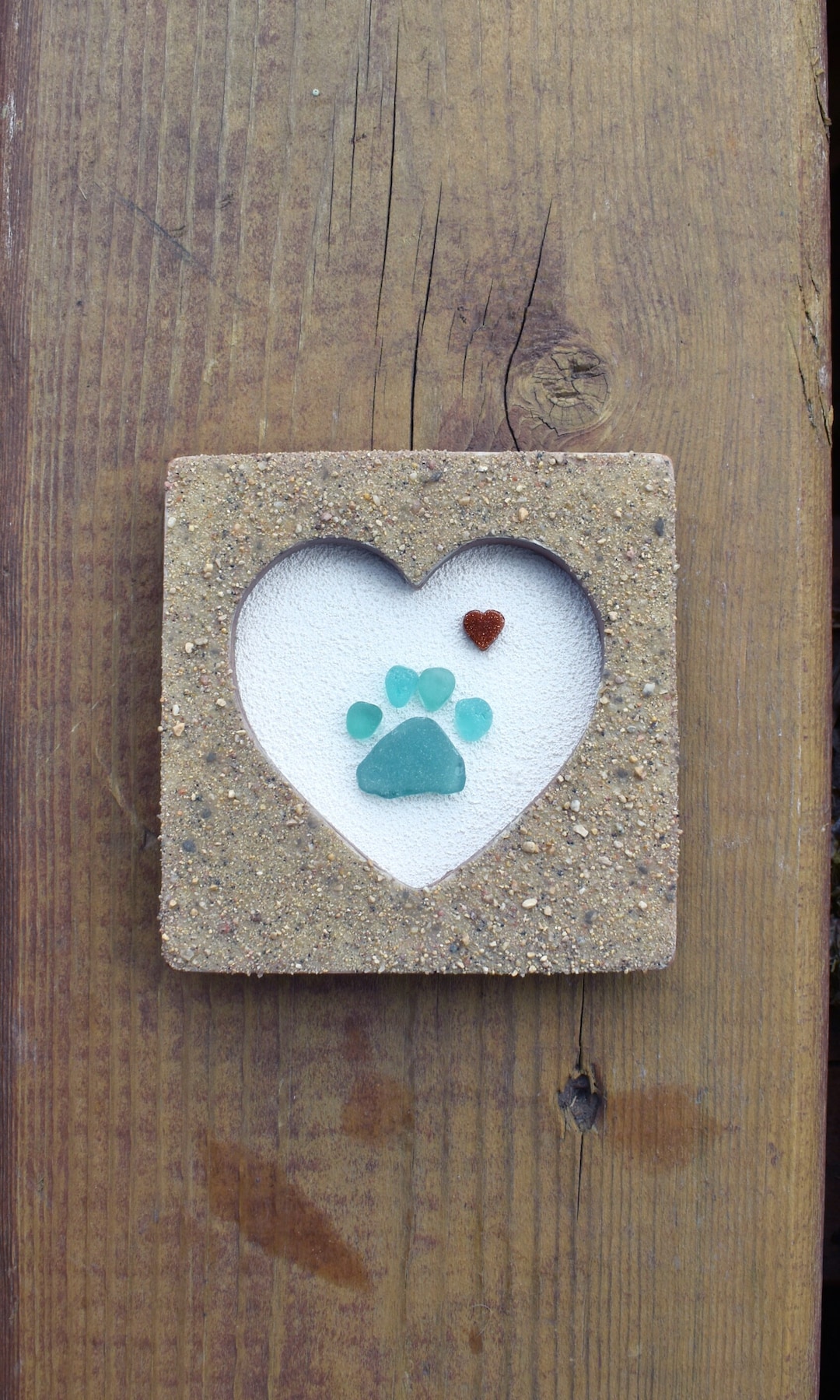 Sea Glass PAW Pebble Art | More Colors | 3x3 MINIATURE Heart Frame ...