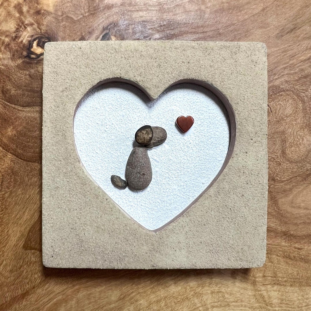 DOG & Heart Pebble Art | 3x3 MINIATURE Heart Frame | Pet Gift | Puppy ...