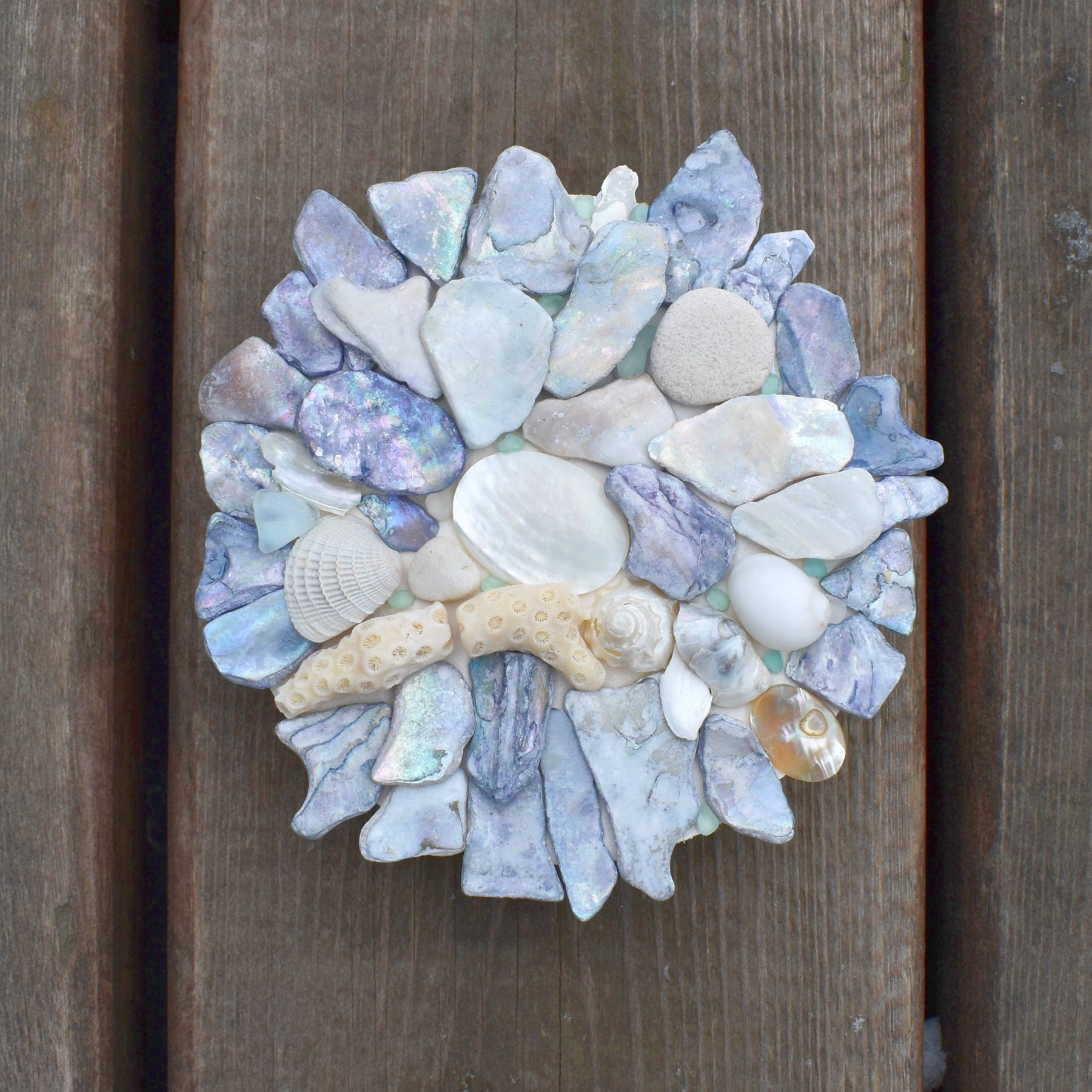 Genuine Sea Glass & Abalone Shell Wall Art BOHO Decor | Etsy