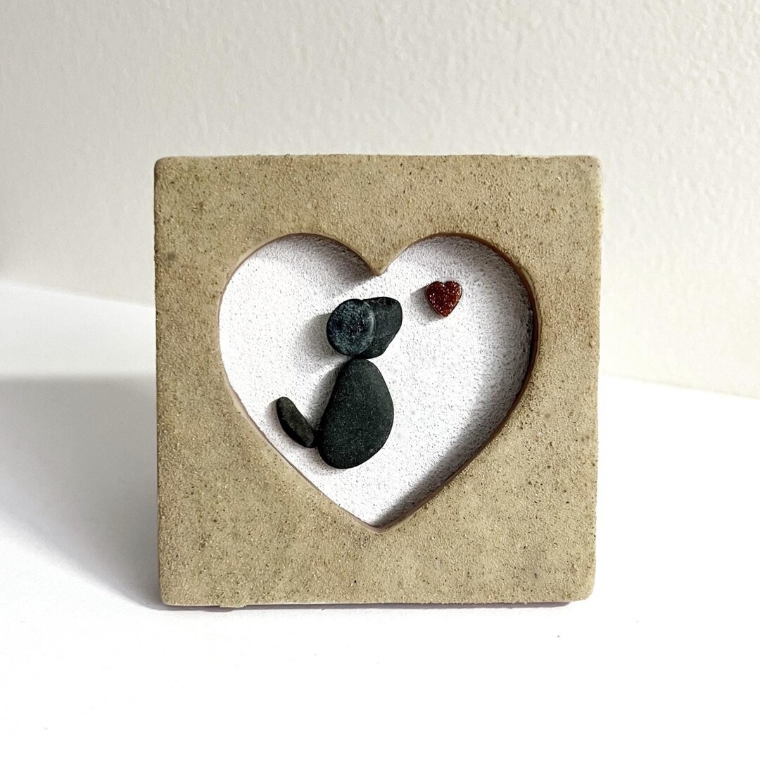 DOG & Heart Pebble Art | 3x3 MINIATURE Heart Frame | Pet Gift | Puppy ...