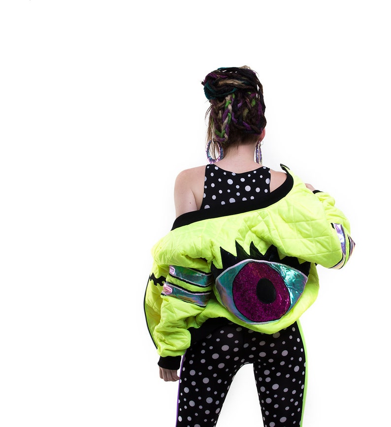 Neon Eyeball Embellished Quilted Bomber Jacket - Etsy