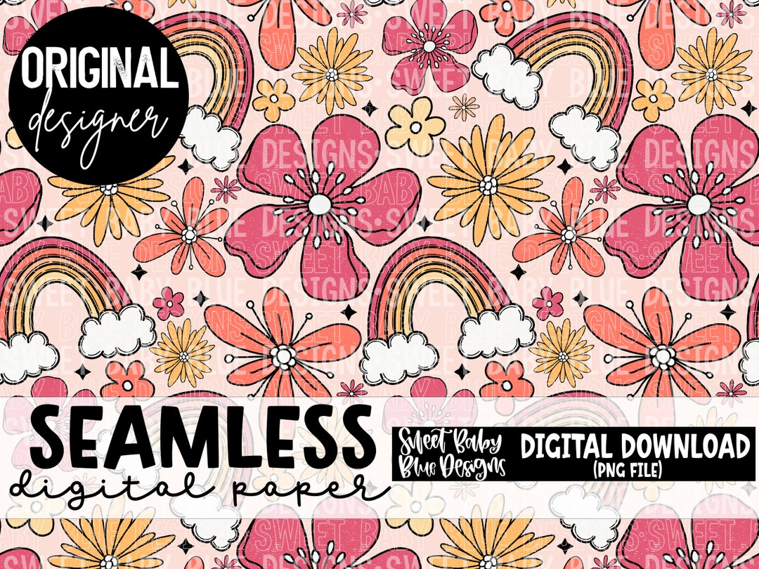 Rainbow Floral Seamless Digital Paper Digital Instant Download PNG FILE ...
