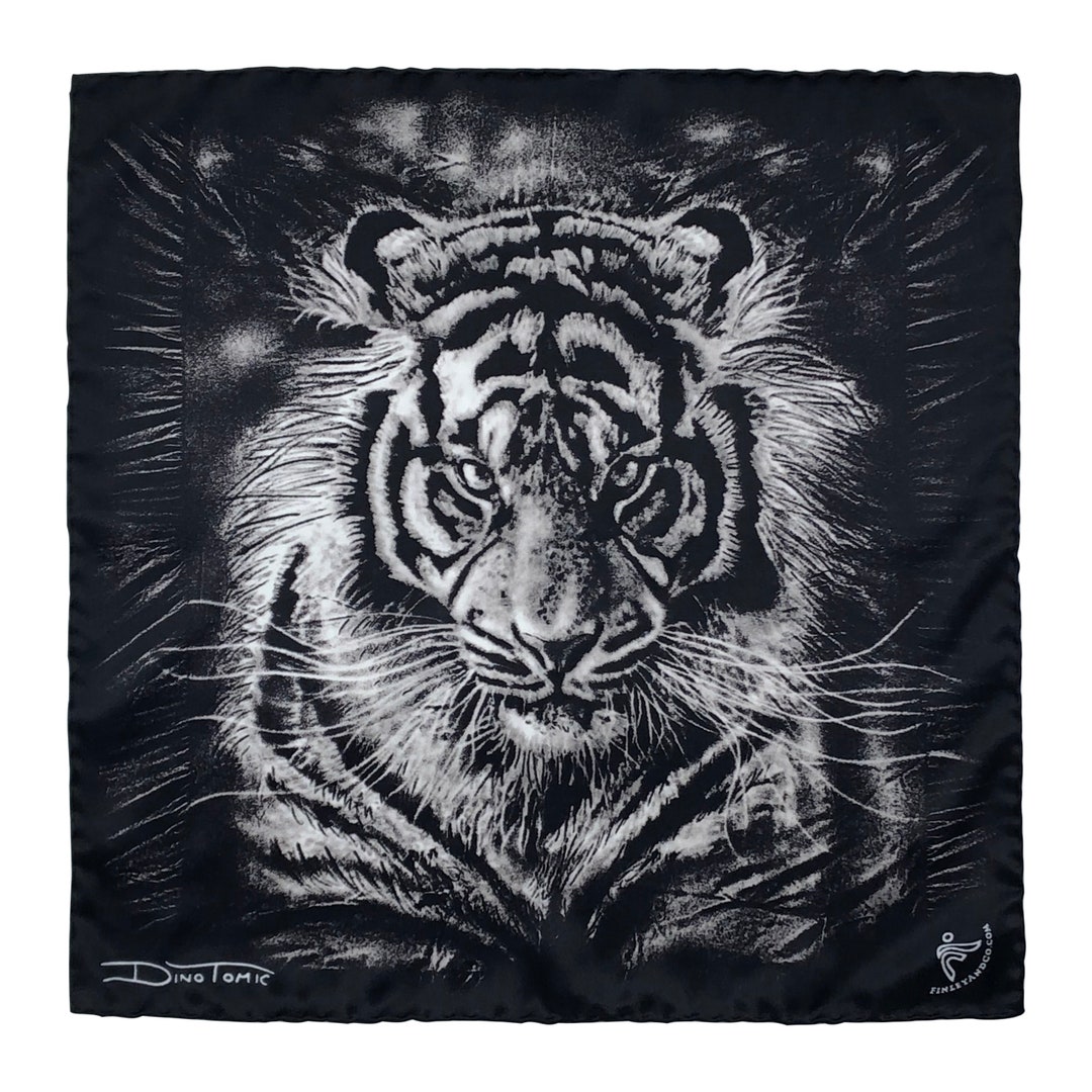 Tiger Salt, A Luxury Silk Pocket Square Featuring the Fine Art of Dino ...