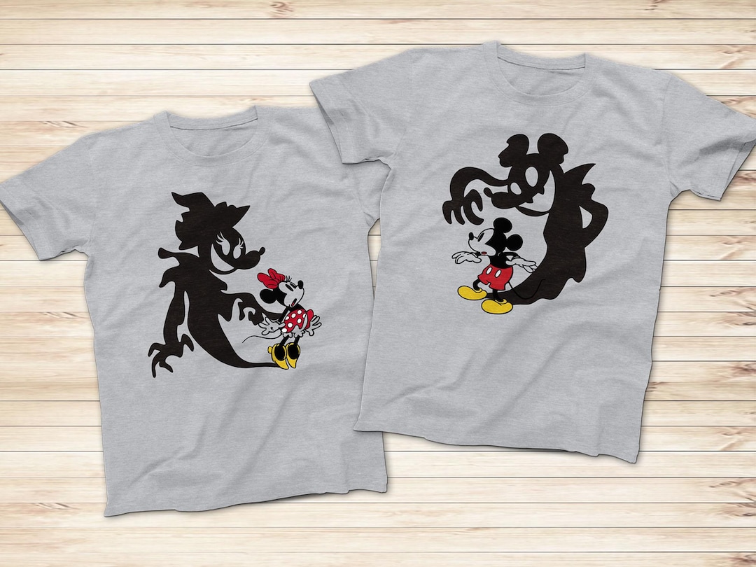 Halloween Mickey and Minnie Mouse Scary Shadow T-shirts - Etsy