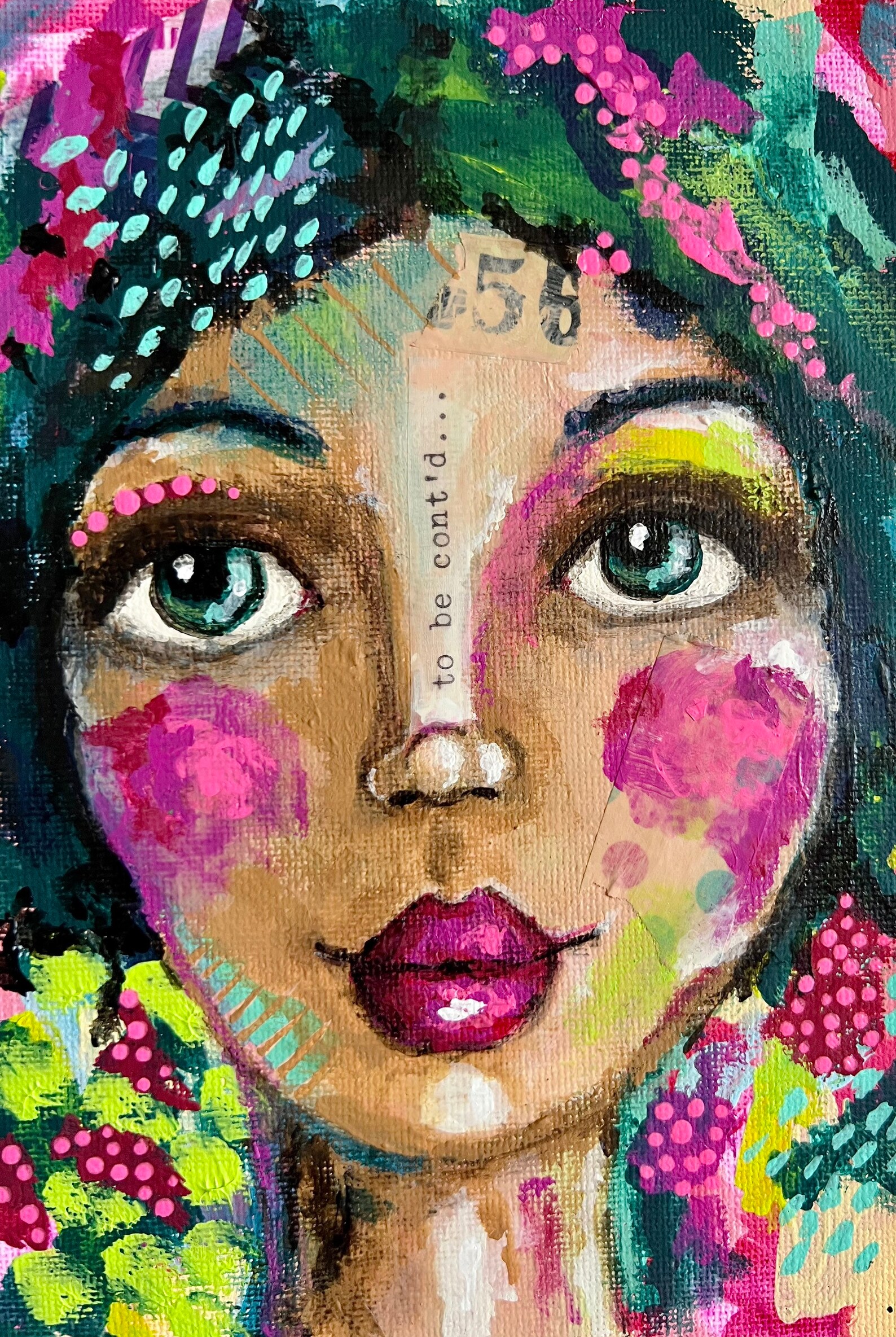 To Be Continued Original Acrylic Art Mixed Media Whimsical Female Face ...