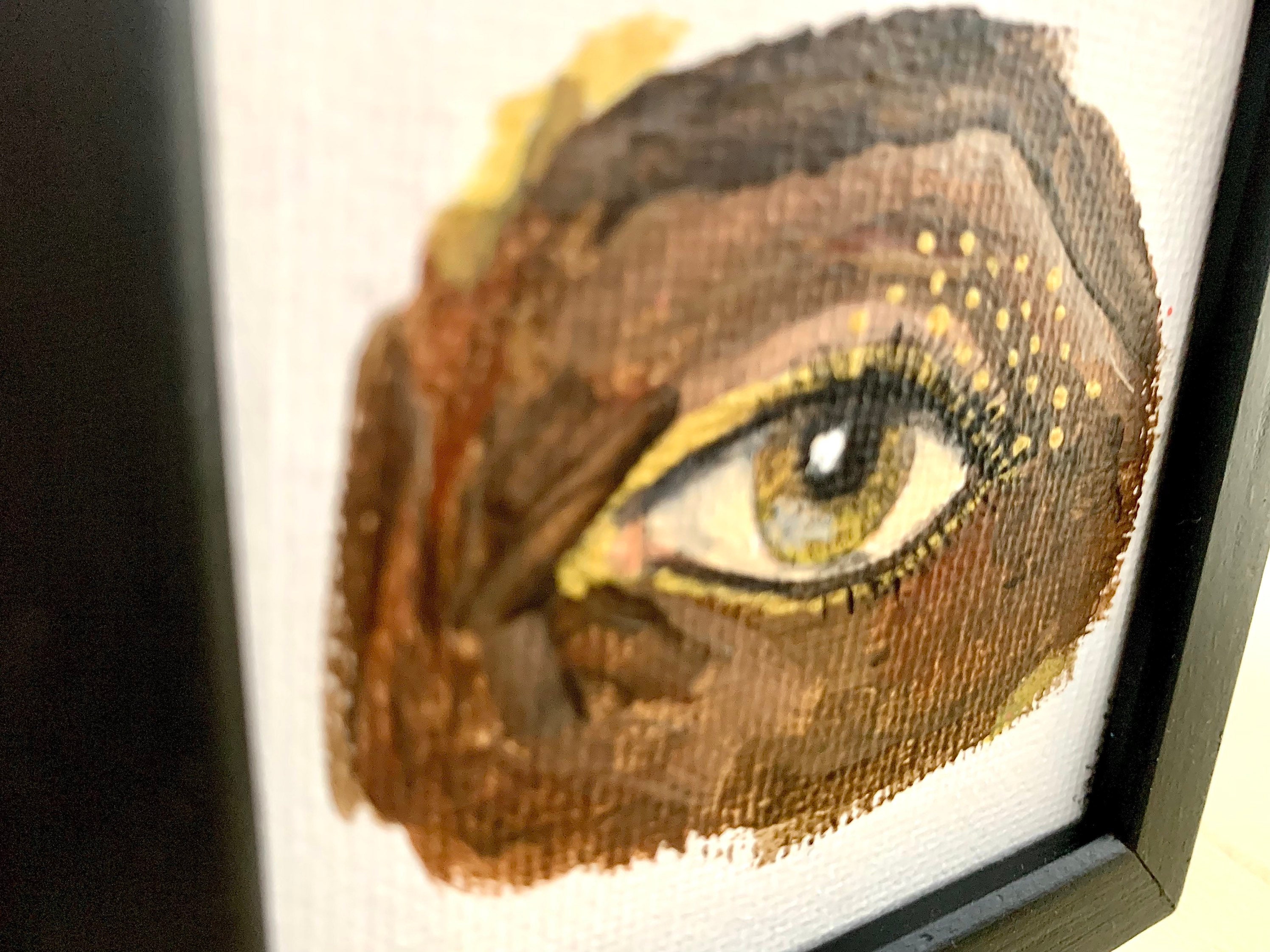 Whimsical Eye Original Painting Art Canvas Frame Mini Dark Skin Eyes ...