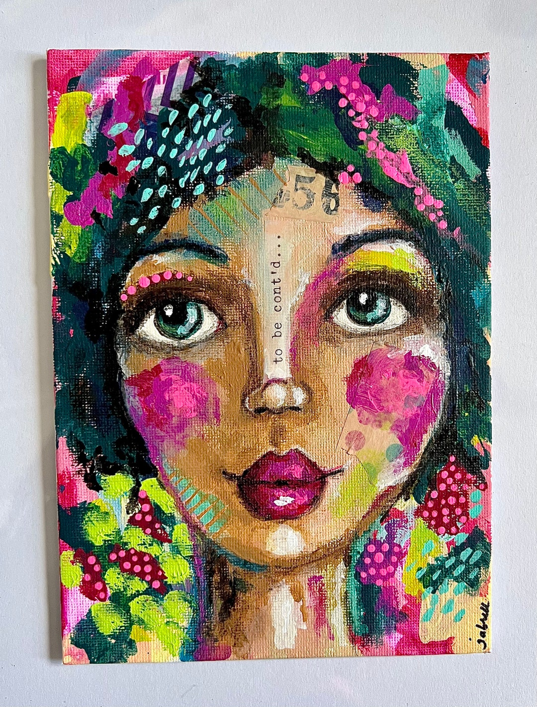 To Be Continued Original Acrylic Art Mixed Media Whimsical Female Face ...