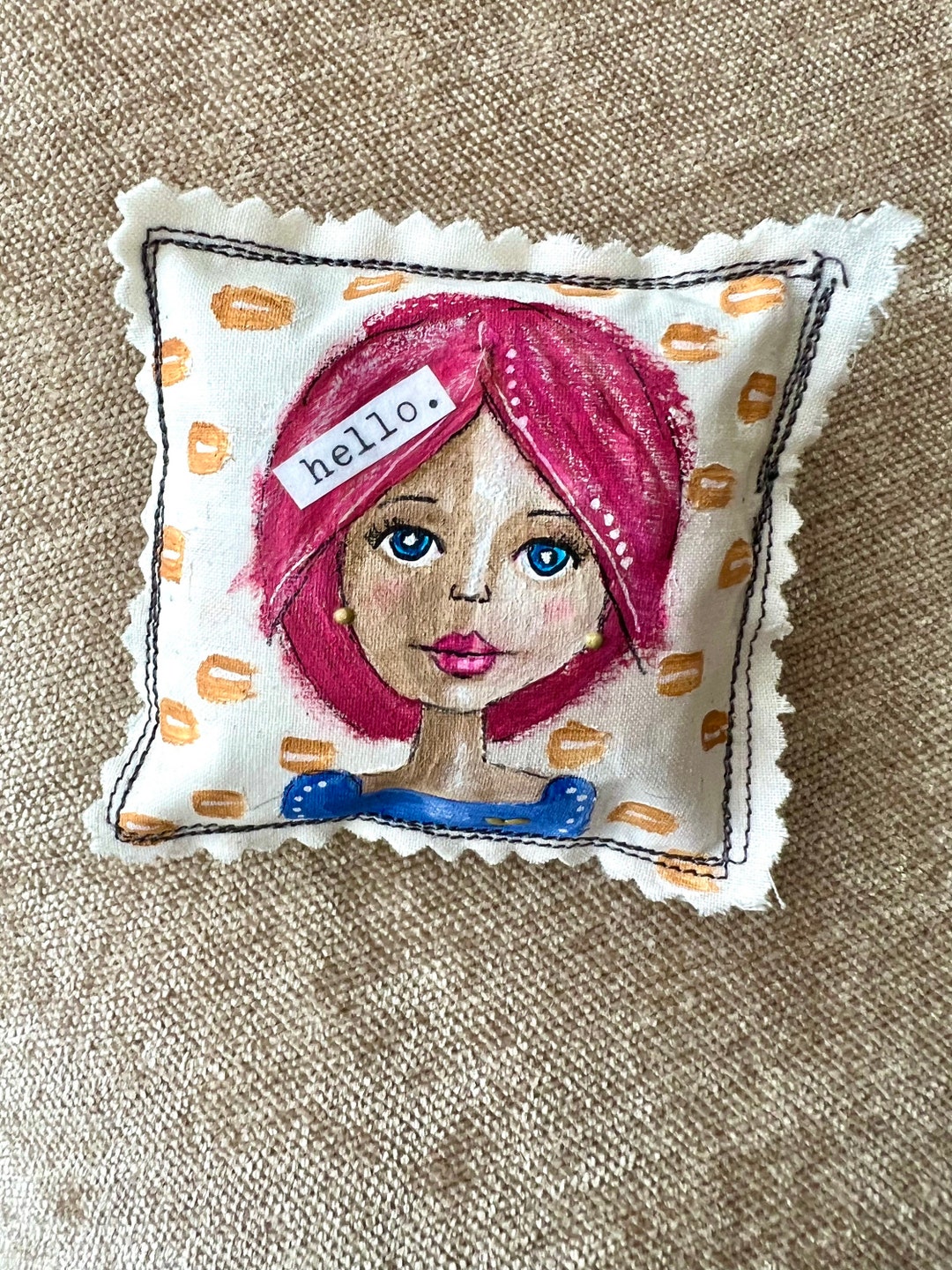 Hello Soft Sculpture Pin Brooch Fabric Painted Whimsical Face - Etsy