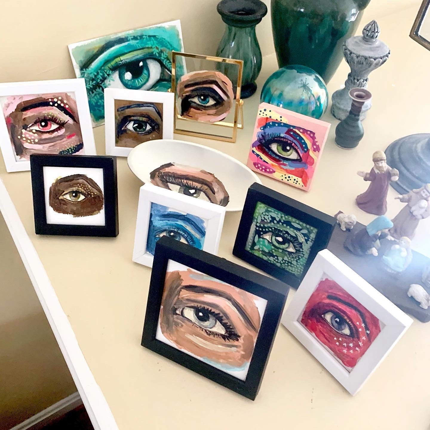 Whimsical Eye Original Painting Art Canvas Frame Mini Dark Skin Eyes - Etsy