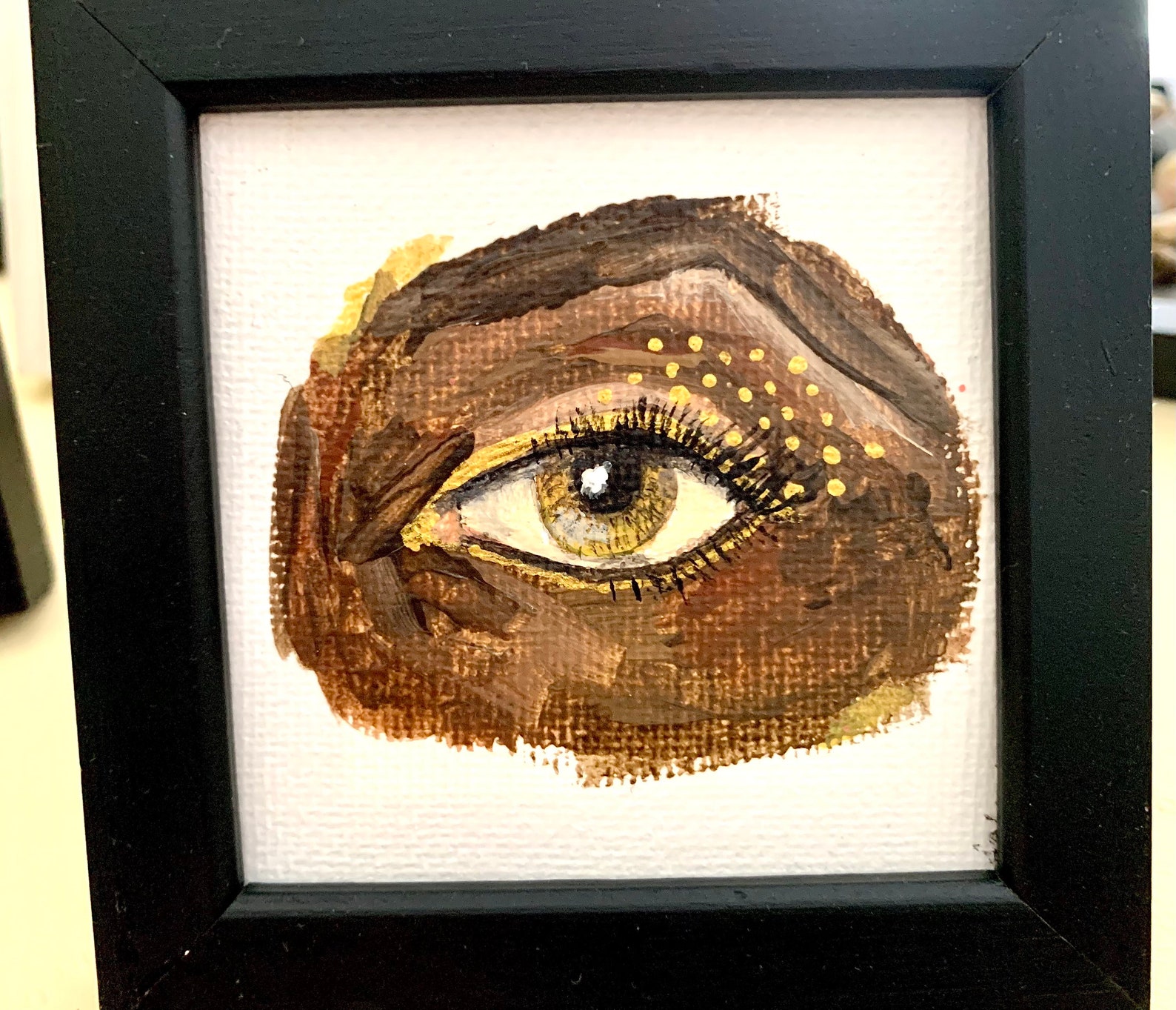 Whimsical Eye Original Painting Art Canvas Frame Mini Dark Skin Eyes ...