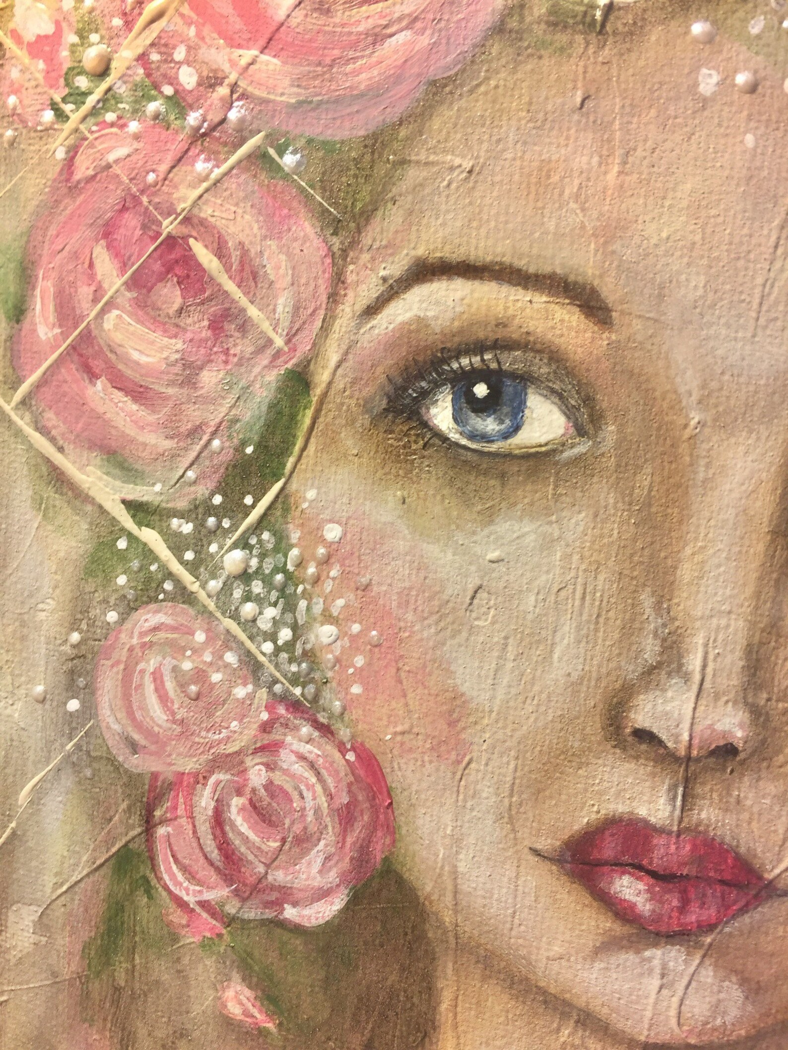 Original acrylic painting roses girl on recycled art frame | Etsy