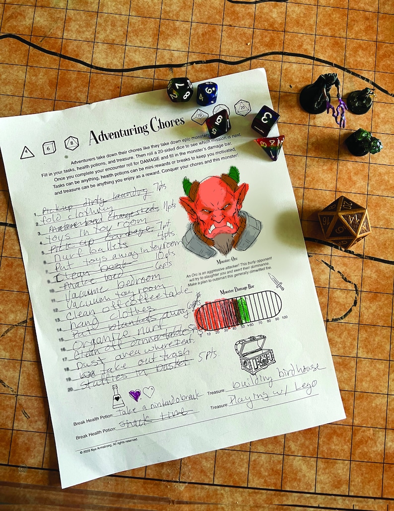 DND Adventuring Chores- Worksheet - Monster Pack 2 - Etsy