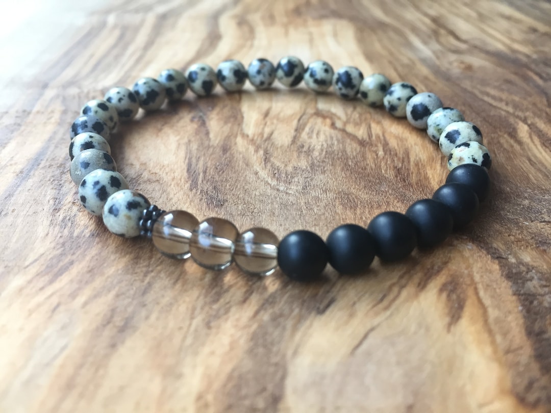 Dalmation Stone + Smoky Quartz + Black Onyx, Protection Bracelet - Etsy