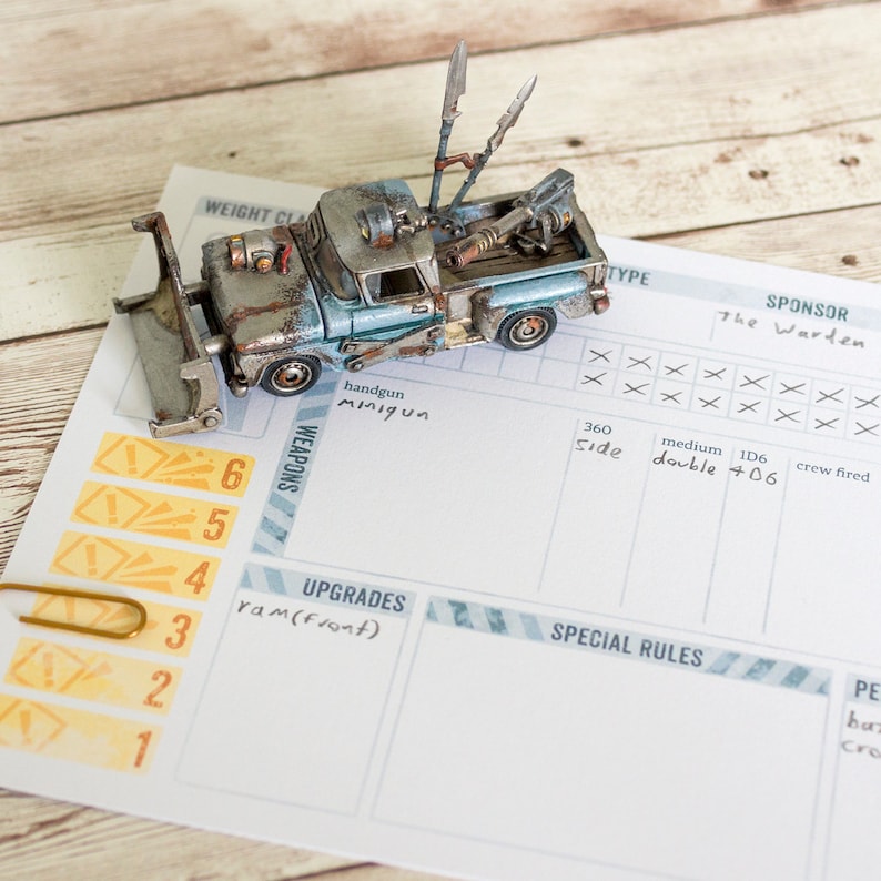 A5 Gaslands Vehicle Cards Set of 10 Dashboards for Post Apocalyptic Sci ...