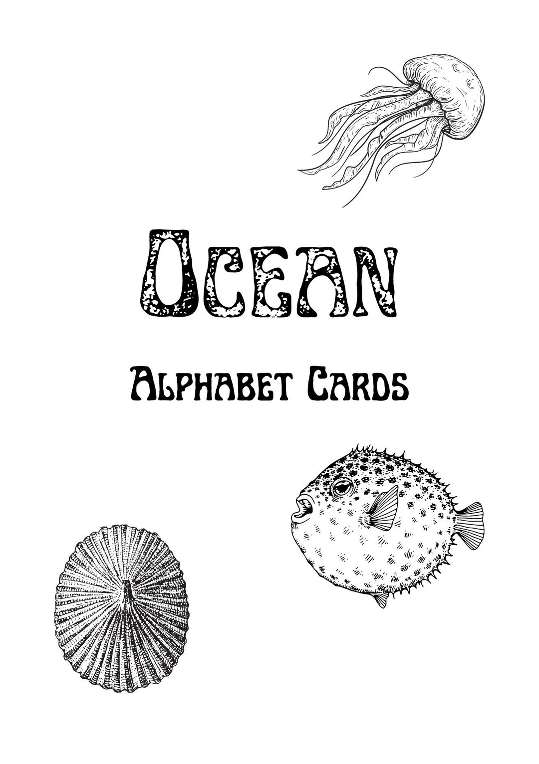 Ocean Alphabet Cards Learning Cards Ocean Letter Cards Black & White ...