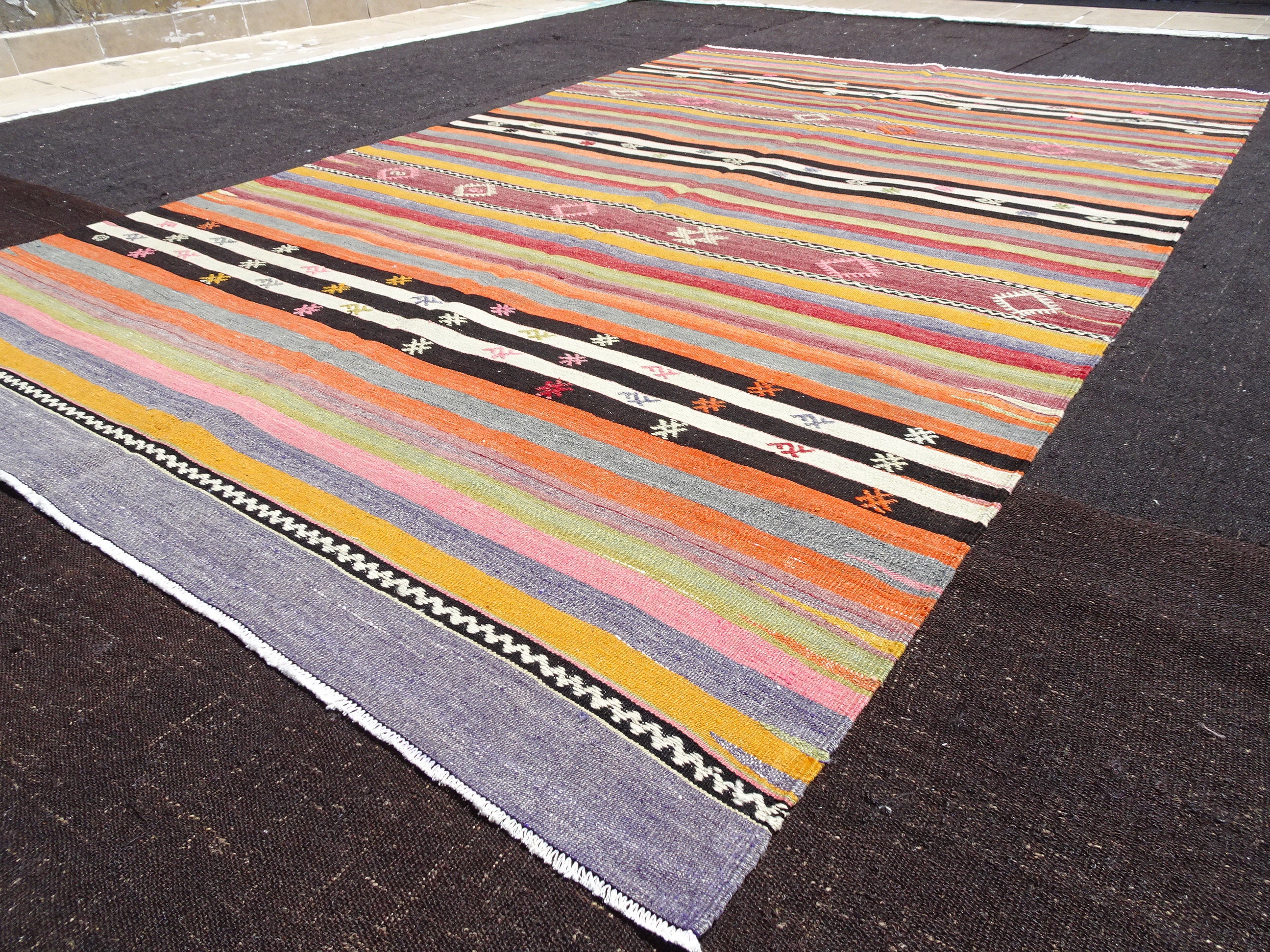 Large Stripe Rug66x101feet 197x308 Cm Turkish | Etsy