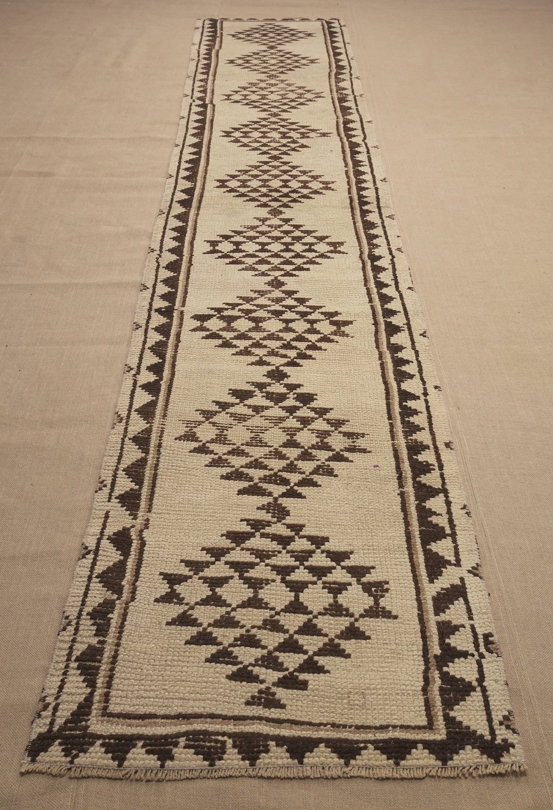 Naturel Brown and Cream Rug Runner,2,4"x12,4" Feet,ethnic Rug Runner ...