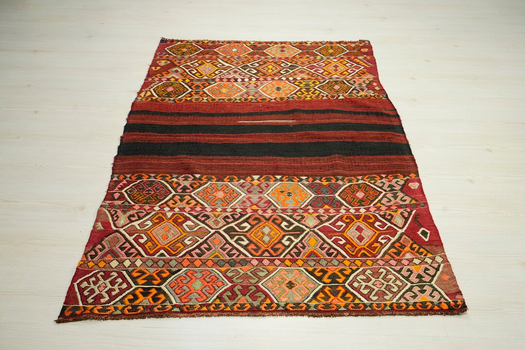 Old Soumak Rug,3,7x5,9 Feet 115x180 Cm Small Unique Antique Turkish ...