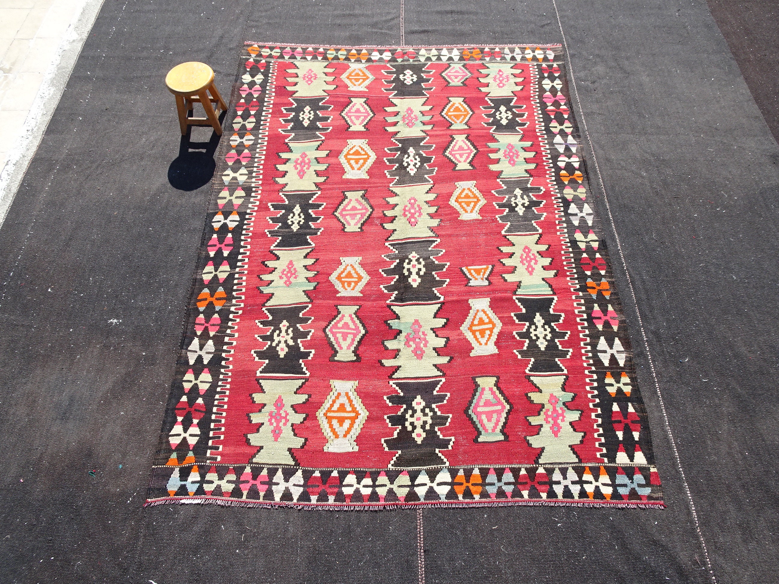 Red Kilim Rug64x88 Feet 194x270 Cm Turkish Red | Etsy