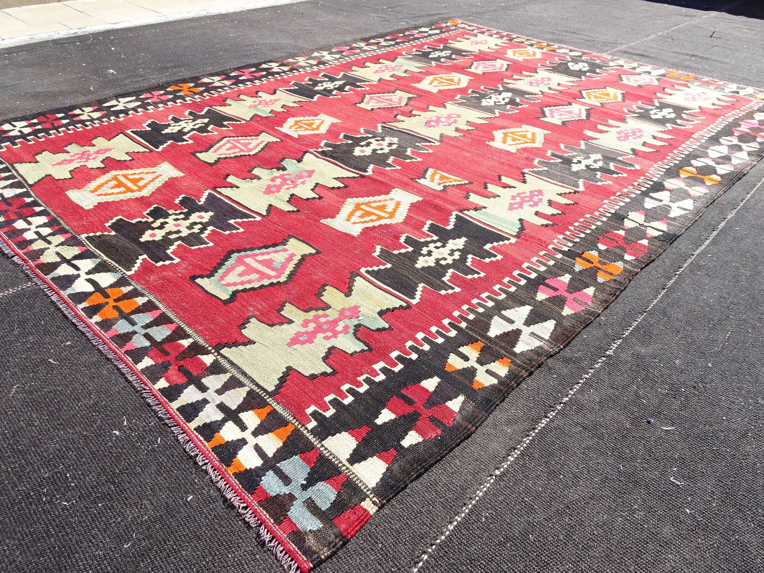 Red Kilim Rug64x88 Feet 194x270 Cm Turkish Red | Etsy