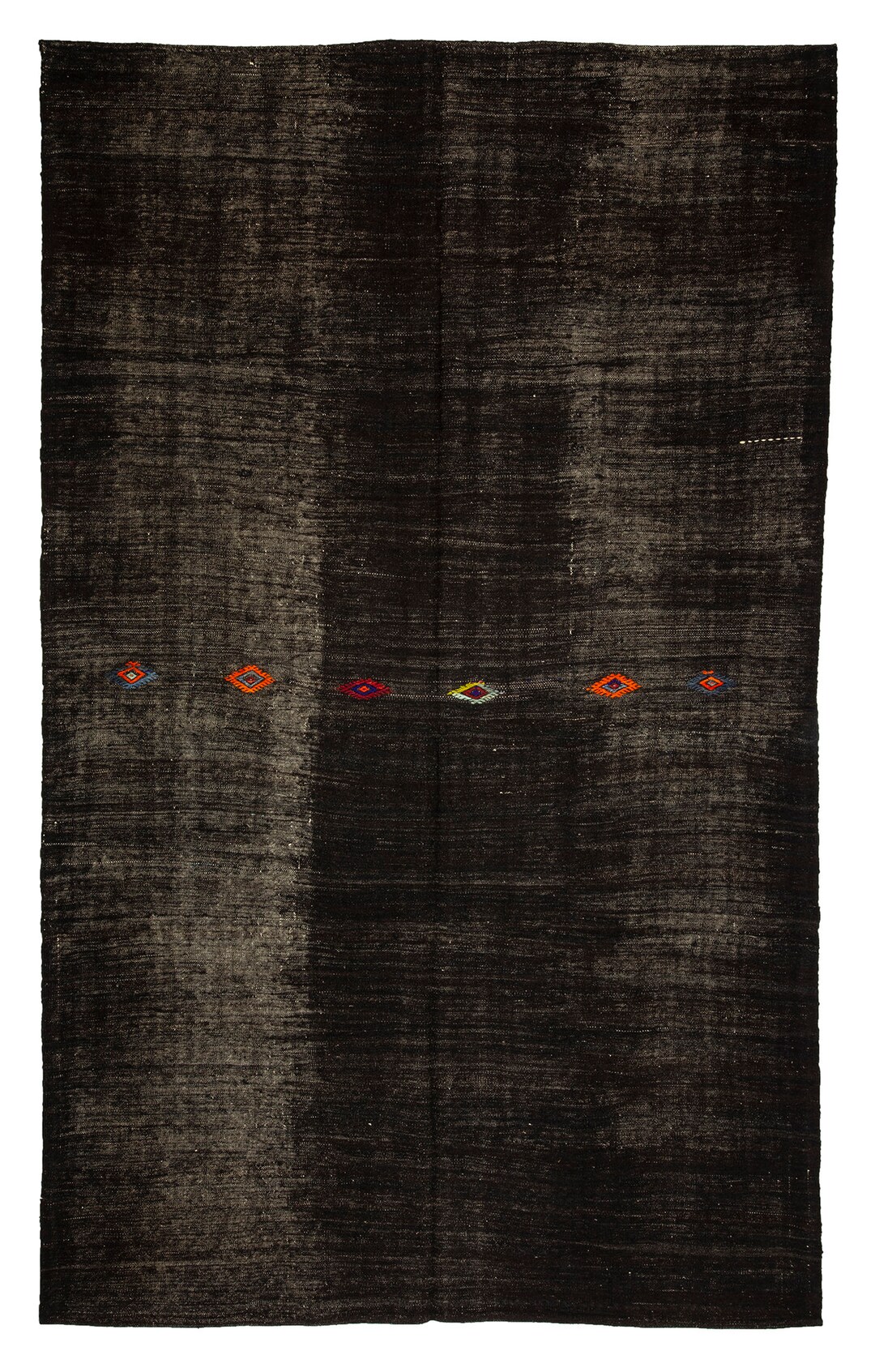 Black Kilim Rug,7x11,7 Feet 215x353 Cm Natural Goat Woll Woven Turkish ...