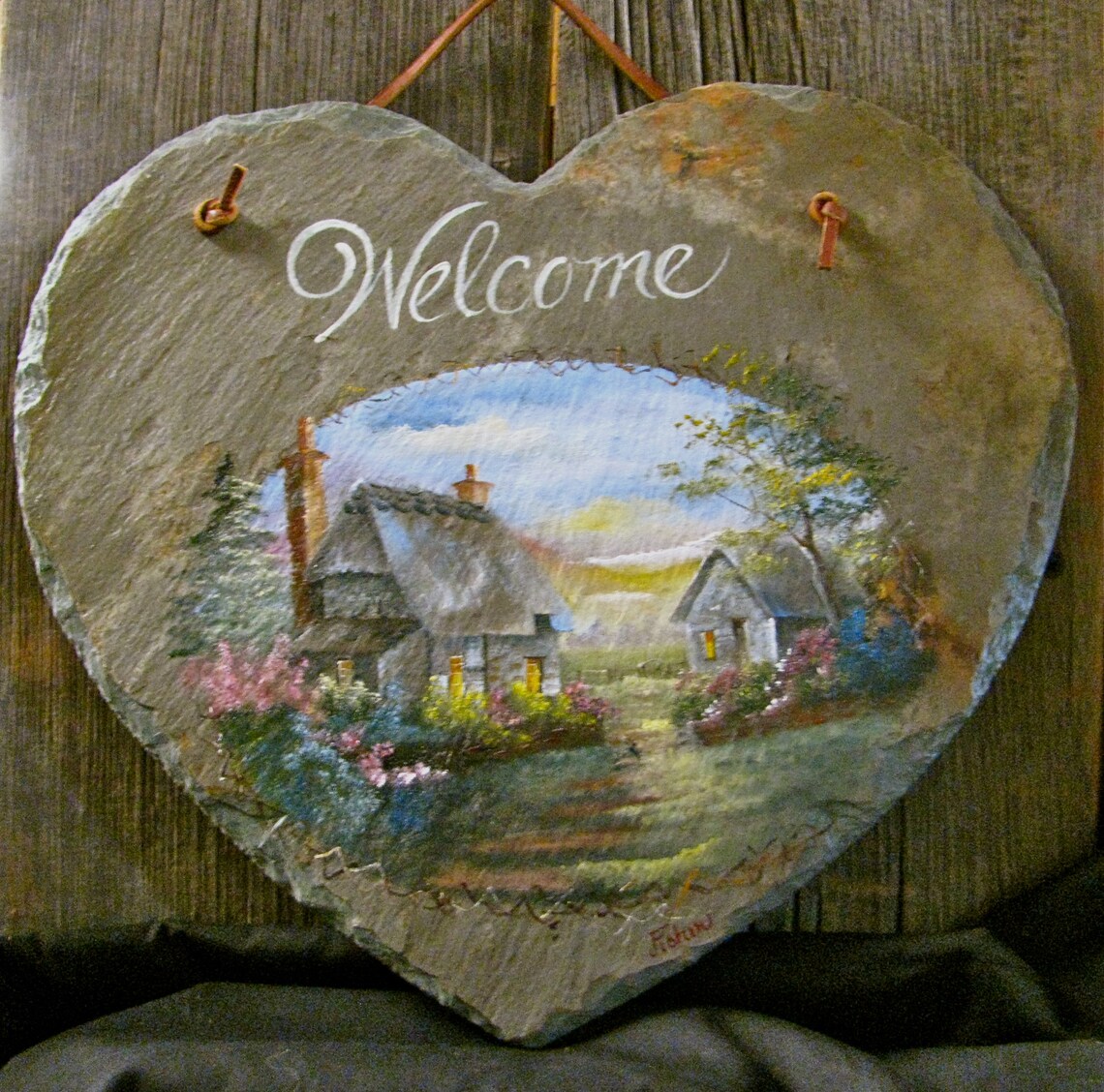 Country Cottage Welcome Slate - 12 Inch Heart Slate - Etsy
