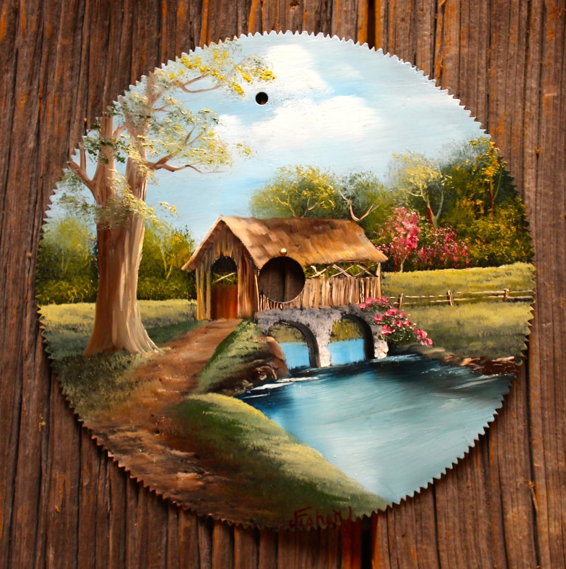 Spring Covered Bridge 7" - 8" Round Blade - Etsy