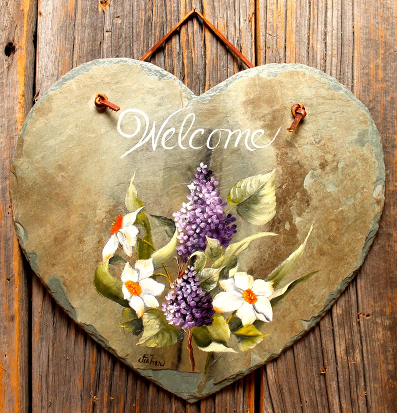 Spring Bouquet - 12 Inch Heart Slate - Etsy