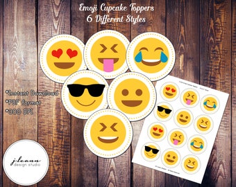 Emoji Party 2 Cupcake Toppers, Emoji Happy Birthday Party, Emoji ...