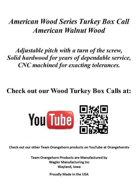 Wood Turkey Box Call Walnut Wood Top with Poplar Bottom Team Orangehorn ...