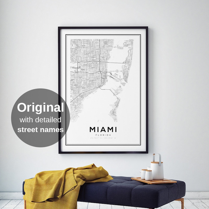 Miami Map Poster Print - Etsy UK