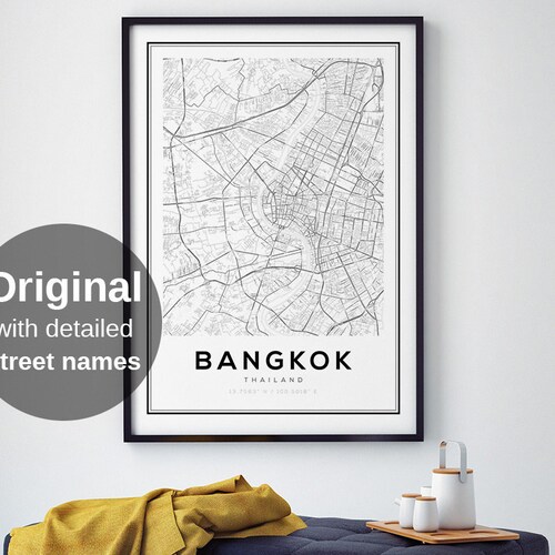 Bangkok Map Print Bangkok Map Posters Thailand Travel Map | Etsy