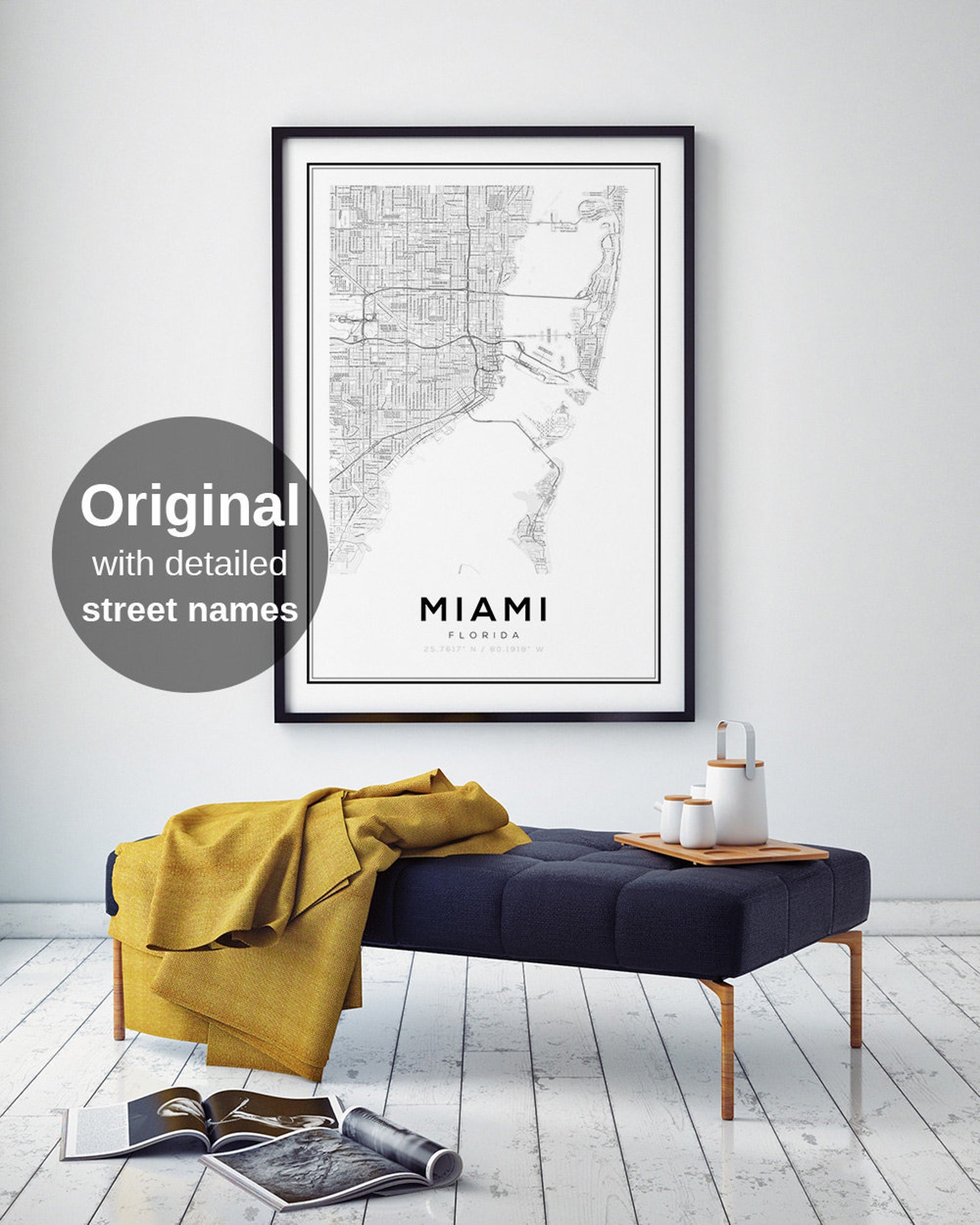 Miami Map Print Map of Miami Miami Map Poster Florida Map | Etsy