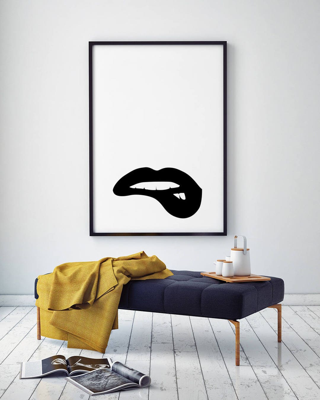 Minimalist Lips Print - Modern Wall Art Poster, Scandinavian Fashion ...