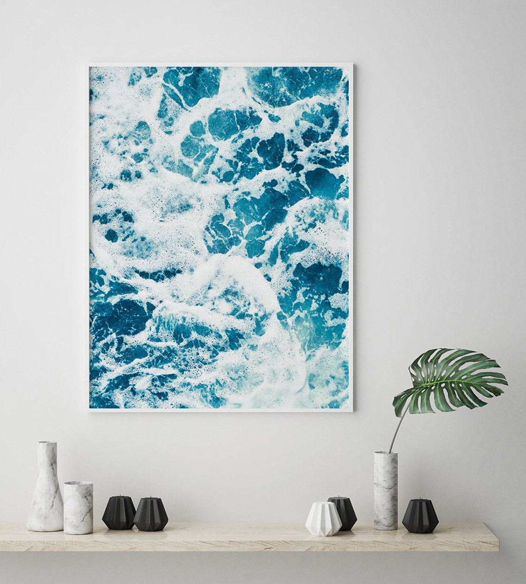 Ocean Waves Wall Art Print - Blue Coastal Photography, Minimalist Ocean ...