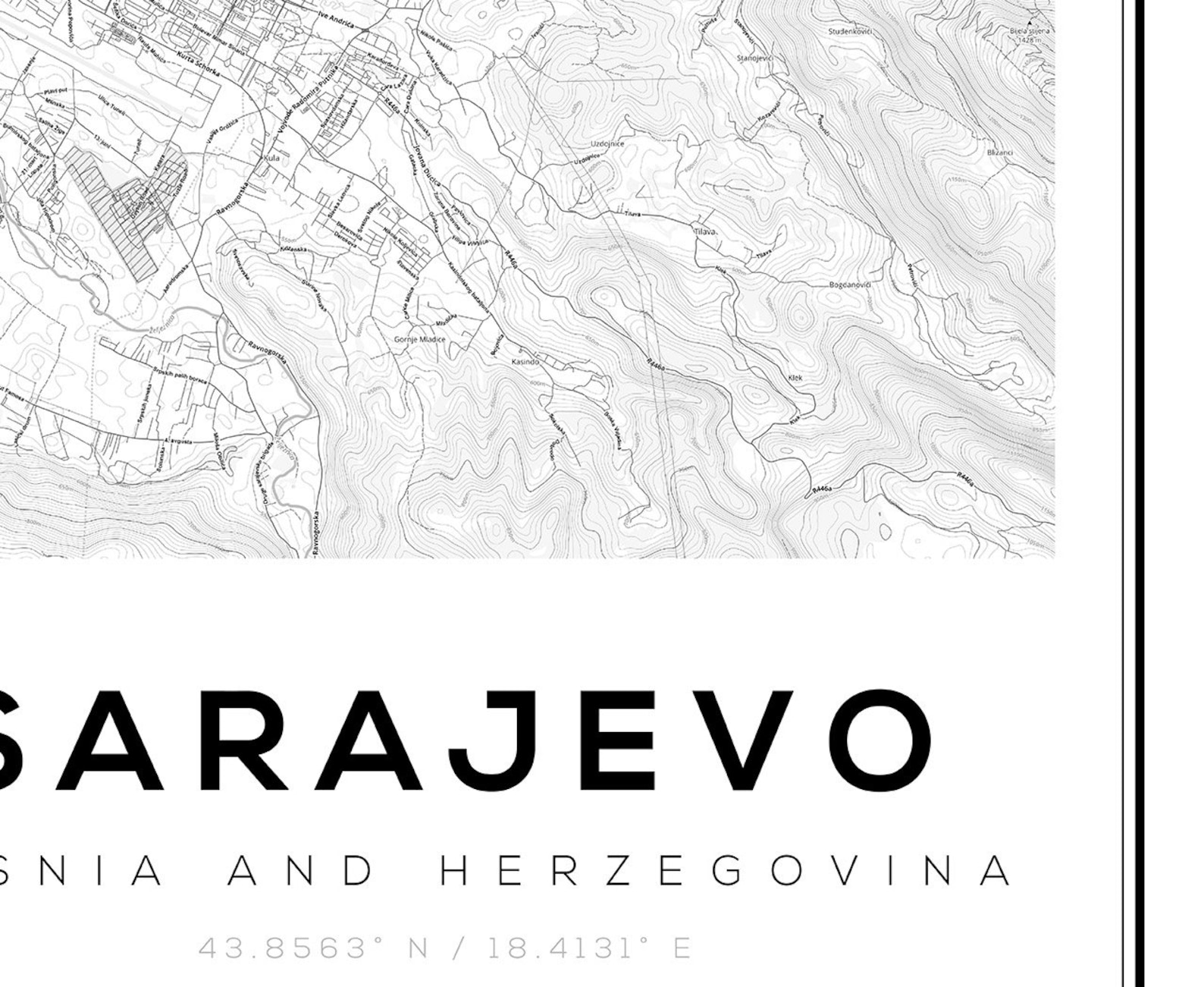 Sarajevo Map Print Map of Sarajevo Map of Bosnia Sarajevo - Etsy