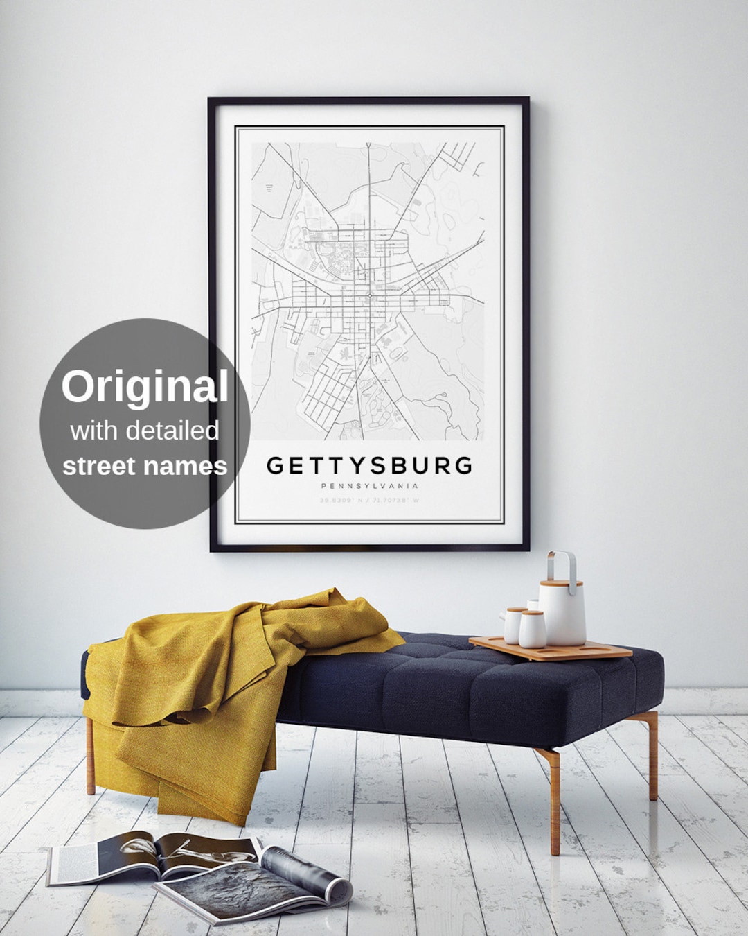 Gettysburg Map Print, Map of Gettysburg, Street Map Print, Gettysburg ...