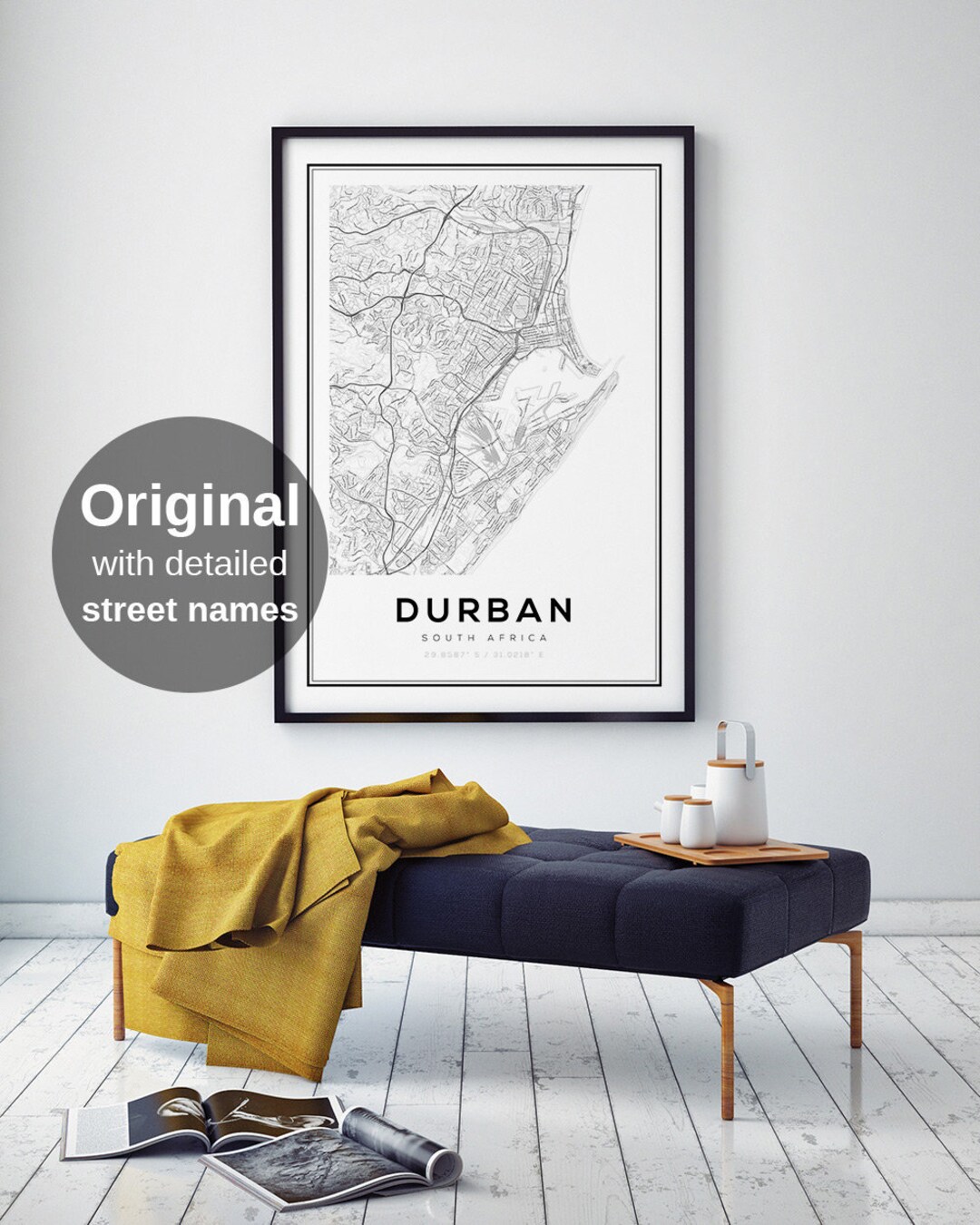 Durban Map Print, South Africa Maps, Durban Street Maps, Durban Wall ...