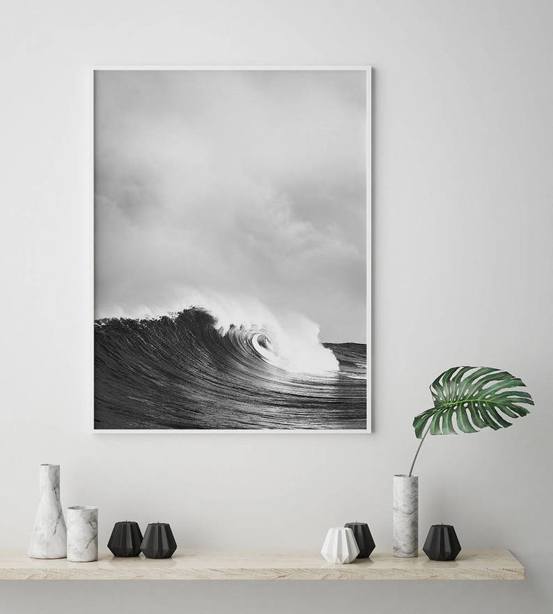 Wave Print Affiche Scandinave Black and White Waves Ocean | Etsy